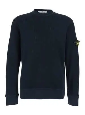 Stone Island Black Crewneck Sweatshirt With Logo Patch On Sleeve In Cotton For - Multicolor