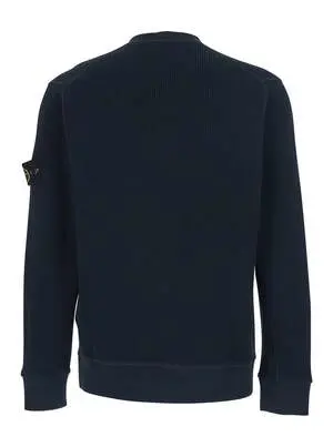 Stone Island Black Crewneck Sweatshirt With Logo Patch On Sleeve In Cotton For - Multicolor