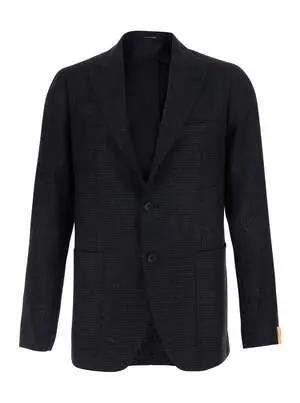 Tagliatore Grey Single-breasted Jacket With Stripe Motif And Pin On Front In Wool For - Gray