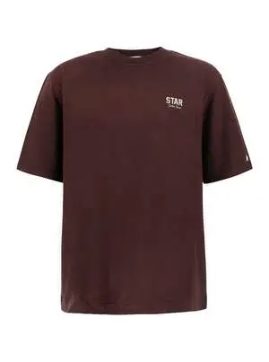 GOLDEN GOOSE Bordeaux Crew Neck T-shirt With Logo Lettering On The Front In Cotton For - Multicolor