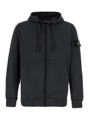 Stone Island Grey Hooded Sweatshirt With Fixed Hood And Logo Patch On The Sleeve In Cotton For - Gray