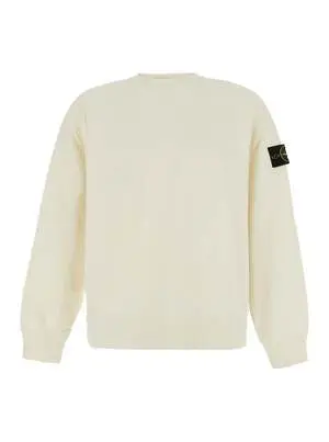 Stone Island Crewneck Sweatshirt With Logo Patch On The Sleeve In Cotton For - White