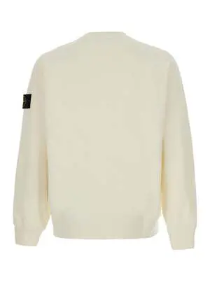 Stone Island Crewneck Sweatshirt With Logo Patch On The Sleeve In Cotton For - White