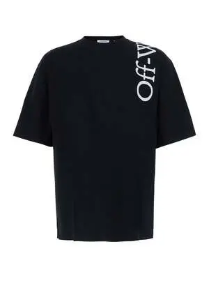 Off-White Crew Neck T-shirt With Logo Lettering In Cotton For - Black