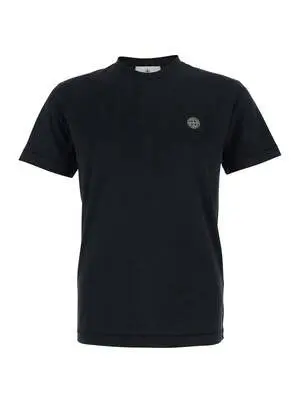 Stone Island Crew Neck T-shirt With Logo Patch On The Front In Cotton For - Black