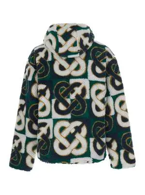 Casablanca Green Jacket With Hood And All-over Logo Monogram In Wool Blend For