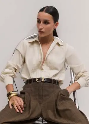 ME+EM Micro Cord Slim Fitting Blouse Winter - Cream