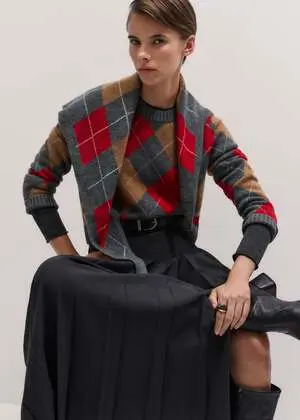 ME+EM Relaxed Argyle Sweater - Grey Multi