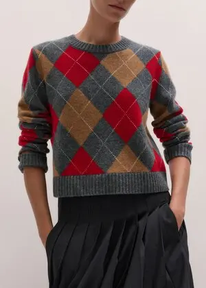 ME+EM Relaxed Argyle Sweater - Grey Multi