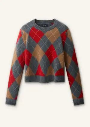 ME+EM Relaxed Argyle Sweater - Grey Multi