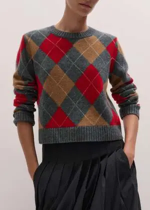 ME+EM Relaxed Argyle Sweater - Grey Multi