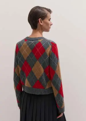 ME+EM Relaxed Argyle Sweater - Grey Multi