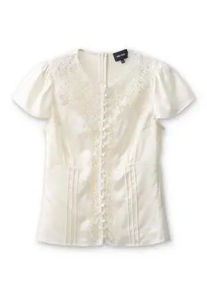 ME+EM Silk Satin And Lace Cap Sleeve Top - Light Cream