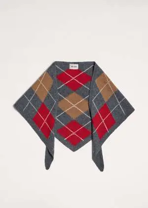 ME+EM Cashmere Argyle Triangle Knit Scarf - Grey Multi