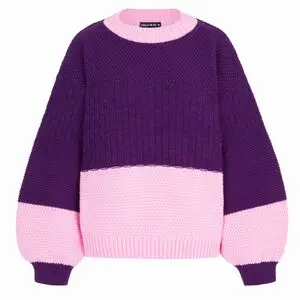 CARA & THE SKY Taz Colour Block Balloon Sleeve Jumper - Purple