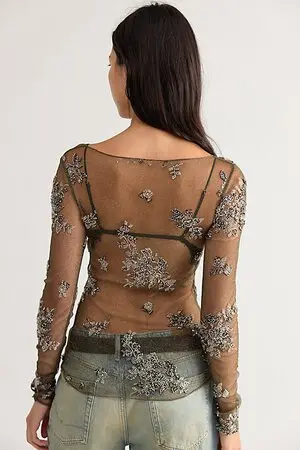 Free People Talk To Me Embellished Long Sleeve Top