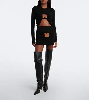 JEAN PAUL GAULTIER Leather-trimmed Jersey Miniskirt