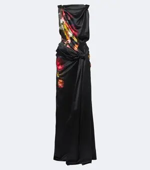 Dries Van Noten Draped Printed Silk Satin Gown