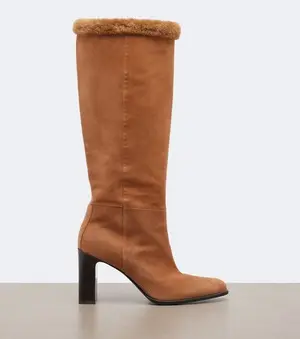 JIMMY CHOO Bibi Shearling-trimmed Suede Knee-high Boots - Beige