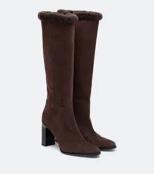 JIMMY CHOO Bibi Shearling-trimmed Suede Knee-high Boots - Brown