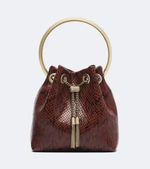 JIMMY CHOO Bon Bon Snake-effect Leather Bucket Bag
