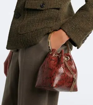JIMMY CHOO Bon Bon Snake-effect Leather Bucket Bag