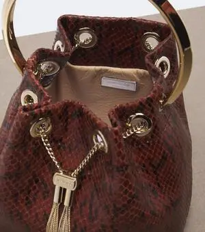 JIMMY CHOO Bon Bon Snake-effect Leather Bucket Bag