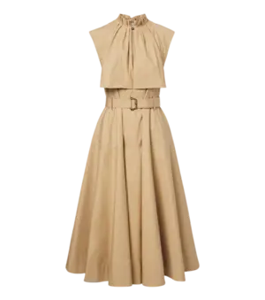 Burberry Caped Cotton Poplin Midi Dress - Beige