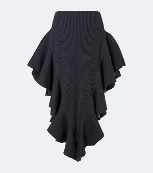 Alaïa Ribbed-knit Ruffled Wool-blend Midi Skirt