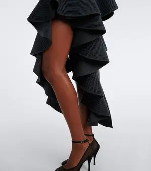 Alaïa Ribbed-knit Ruffled Wool-blend Midi Skirt