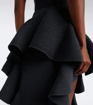 Alaïa Ribbed-knit Ruffled Wool-blend Midi Skirt