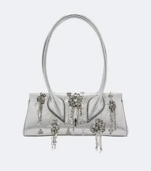 CHRISTIAN LOUBOUTIN Venus Small Embellished Leather Shoulder Bag - Silver