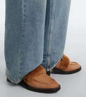 JIMMY CHOO Tylor Shearling-trimmed Suede Loafer Pumps