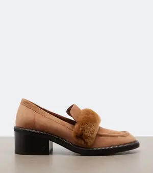 JIMMY CHOO Tylor Shearling-trimmed Suede Loafer Pumps