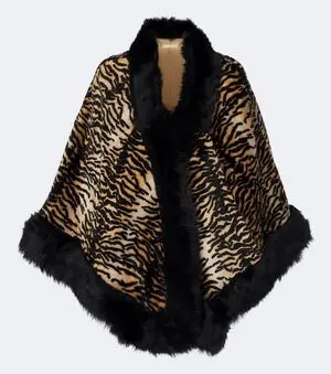 Nour Hammour Olympe Printed Shearling Poncho