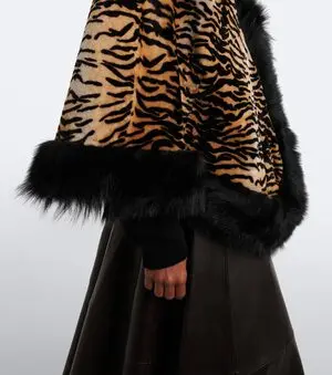 Nour Hammour Olympe Printed Shearling Poncho