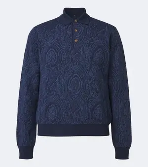 Etro Paisley Wool-blend Polo Sweater - Blue