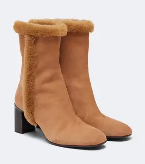JIMMY CHOO Daze Shearling-trimmed Suede Ankle Boots - Brown