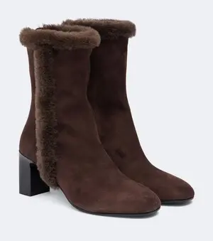 JIMMY CHOO Daze Shearling-trimmed Suede Ankle Boots - Brown