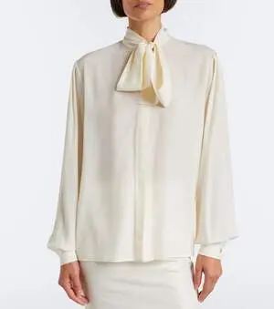 Gucci Tie-neck Silk Crêpe De Chine Blouse - White