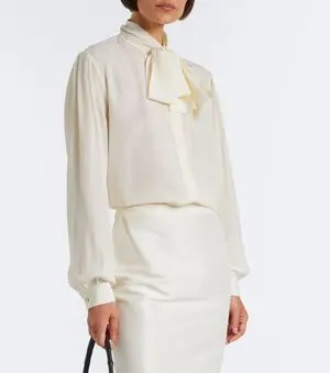 Gucci Tie-neck Silk Crêpe De Chine Blouse - White