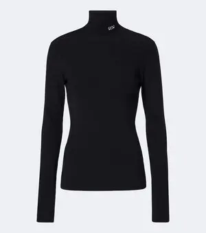 Loewe Double L Ribbed-knit Turtleneck Top - Black