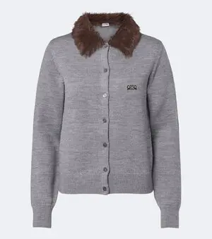 Loewe Double L Ribbed-knit Wool Cardigan - Grey