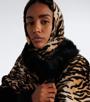 Nour Hammour Printed Leather And Shearling Hood
