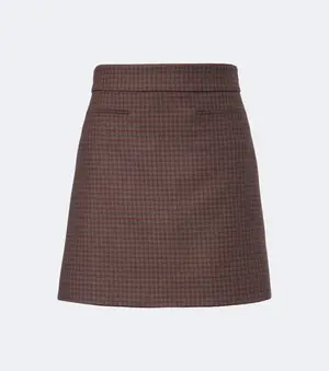 Gucci Checked Wool-blend Miniskirt - Brown