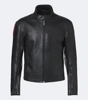 Gucci Web Stripe Leather Biker Jacket - Black