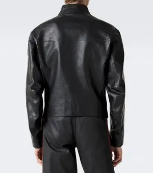 Gucci Web Stripe Leather Biker Jacket