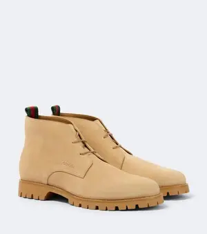 Gucci Web Stripe Suede Desert Boots - Beige