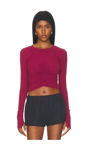 Free People X Tempo Ruched Longsleeve Top - Brick