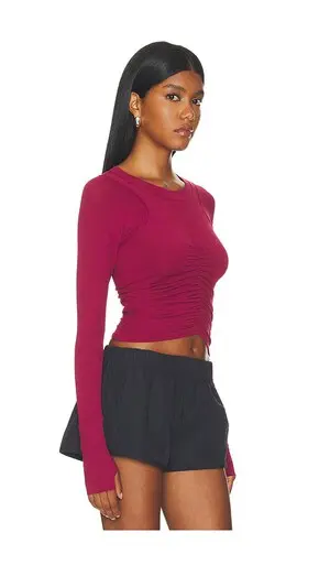 Free People X Tempo Ruched Longsleeve Top - Brick